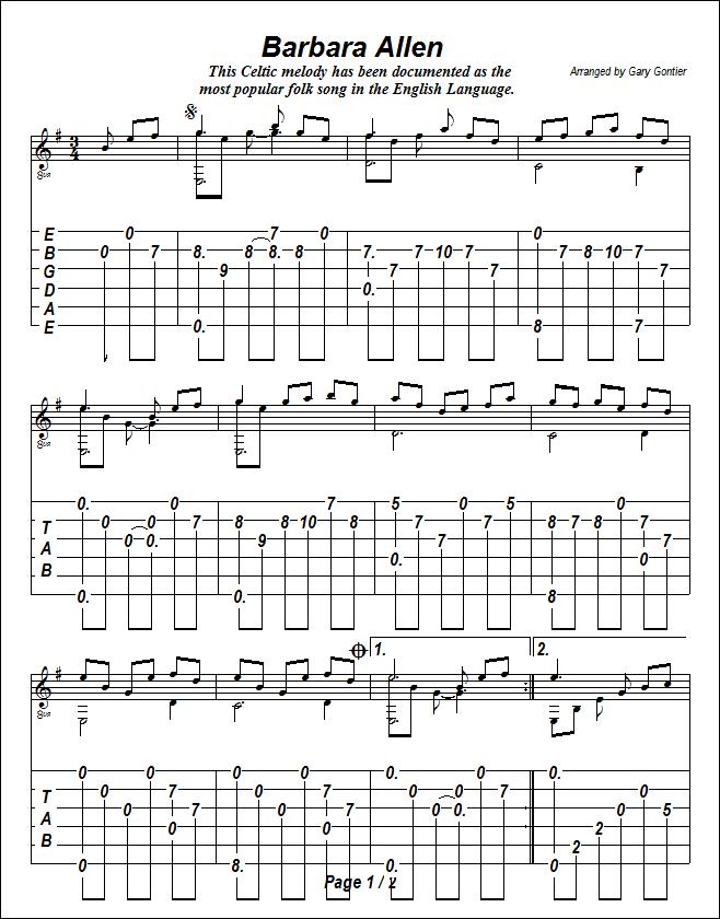 Barbara Allen – SeriousGuitar.com – The Music Of Gary Gontier