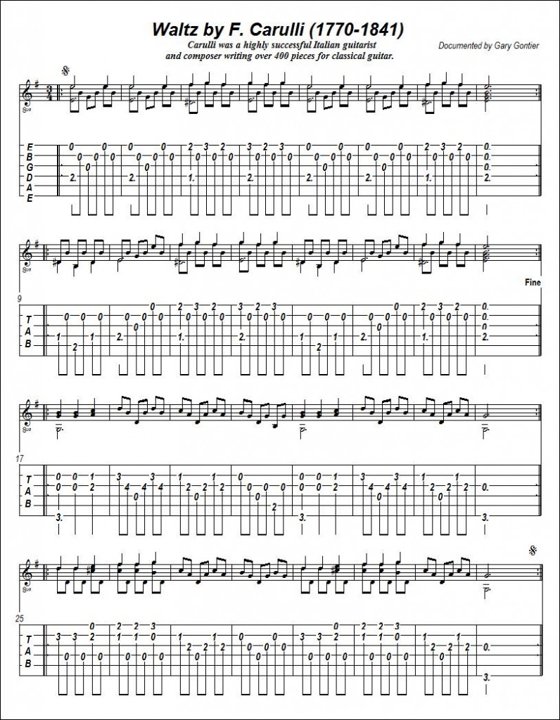 Waltz by F. Carulli – SeriousGuitar.com – The Music Of Gary Gontier